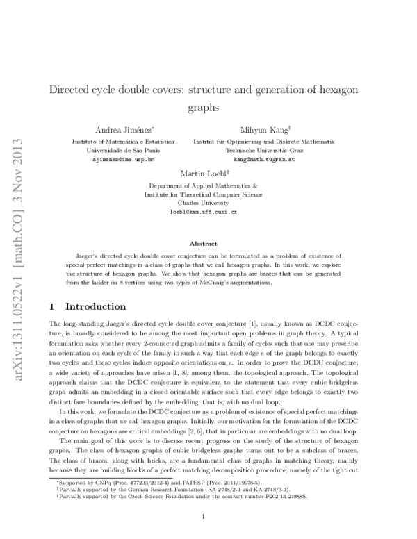 (PDF) Directed cycle double covers: hexagon graphs