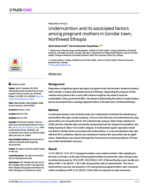 (PDF) Undernutrition and its associated factors among pregnant mothers ...