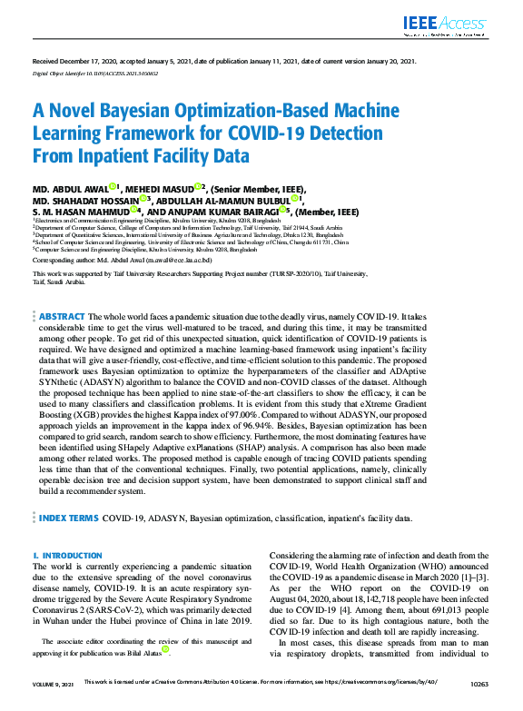 (PDF) A Novel Bayesian Optimization-Based Machine Learning Framework for COVID-19 Detection From ...