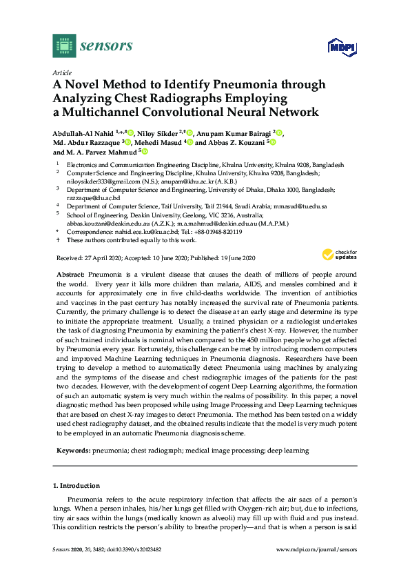 (PDF) A Novel Method to Identify Pneumonia through Analyzing Chest Radiographs Employing a ...