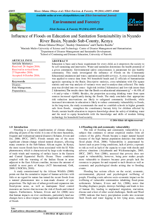 (PDF) Influence of Floods on Education and Sanitation Sustainability in ...