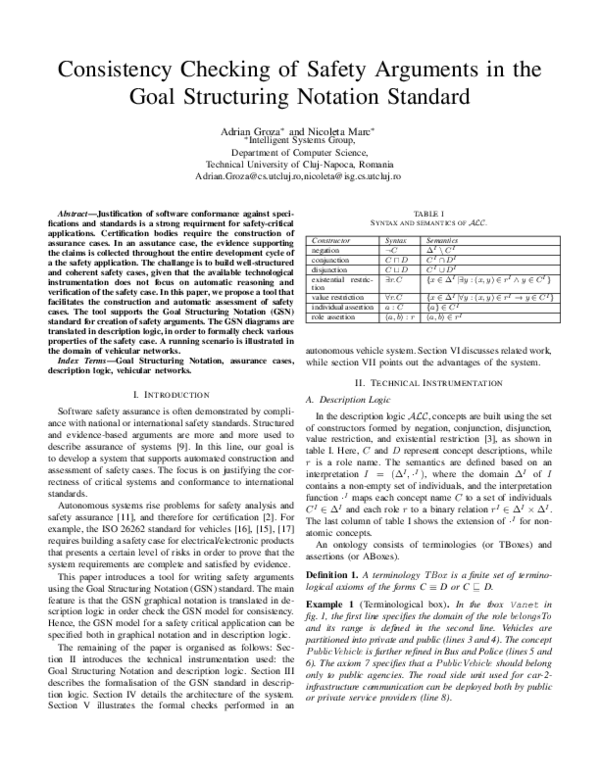 (PDF) Consistency checking of safety arguments in the Goal Structuring Notation standard ...