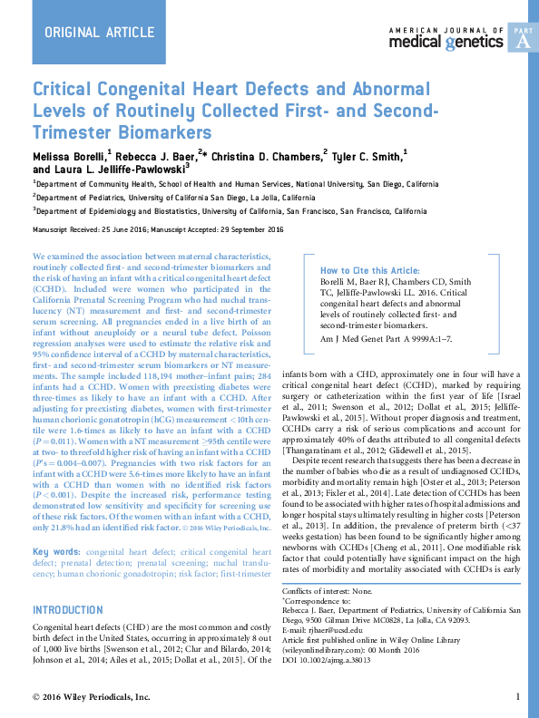 (PDF) Critical congenital heart defects and abnormal levels of ...
