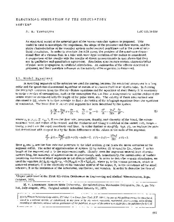 (PDF) Electrical simulation of the circulatory system | Andrey K ...