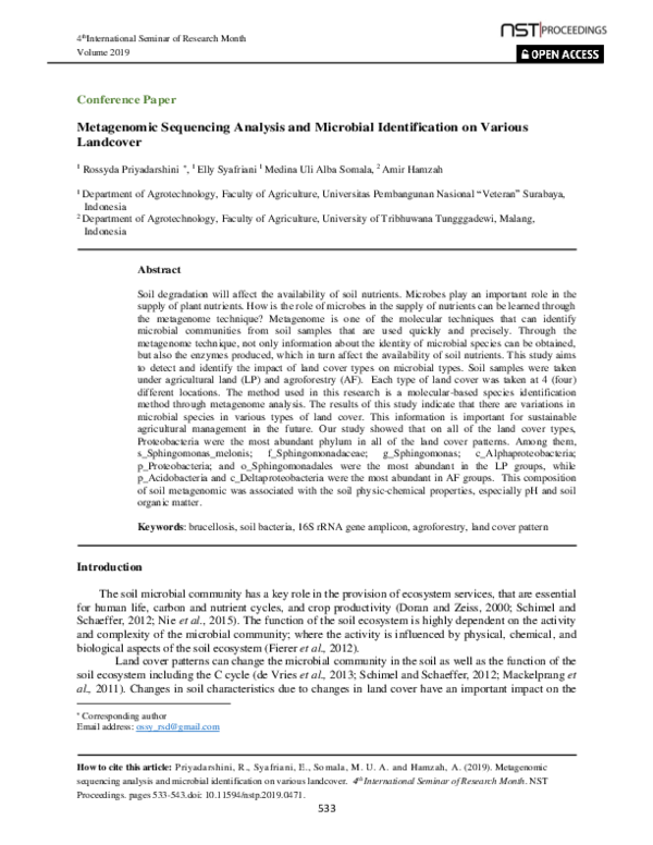 (PDF) Metagenomic Sequencing Analysis and Microbial Identification on Various Landcover