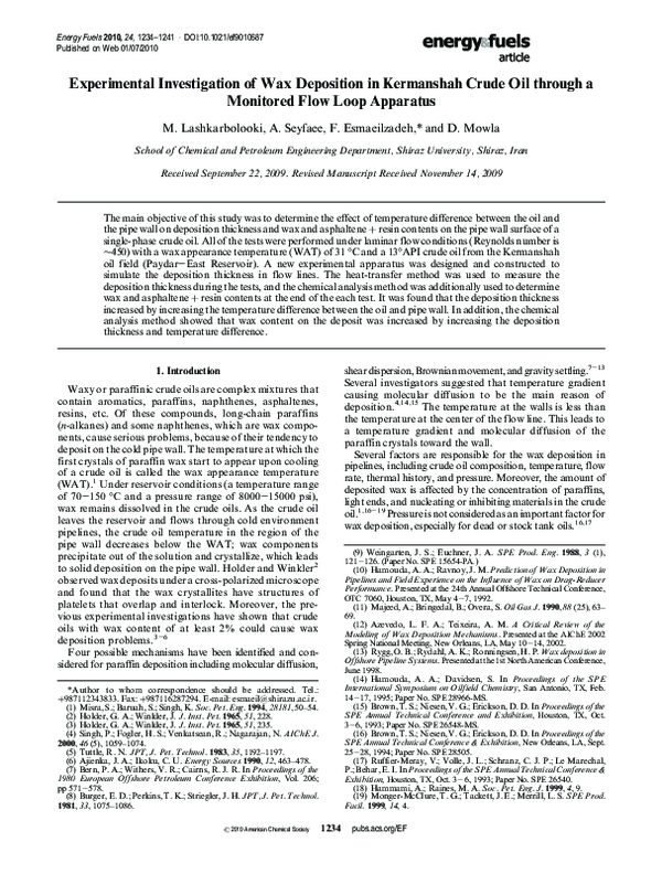 (PDF) Experimental Investigation of Wax Deposition in Kermanshah Crude ...