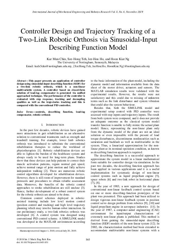 Pdf Controller Design And Trajectory Tracking Of A Two Link Robotic