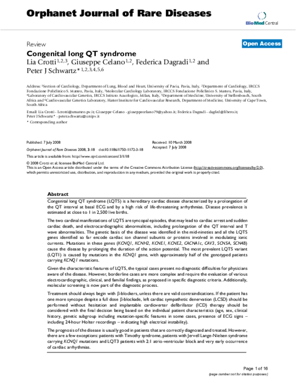 Pdf Congenital Long Qt Syndrome Lia Crotti
