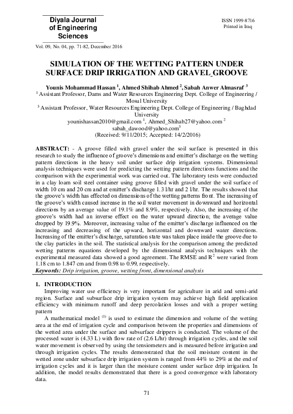 (PDF) Simulation of the Wetting Pattern Under Surface Drip Irrigation and Gravel Groove