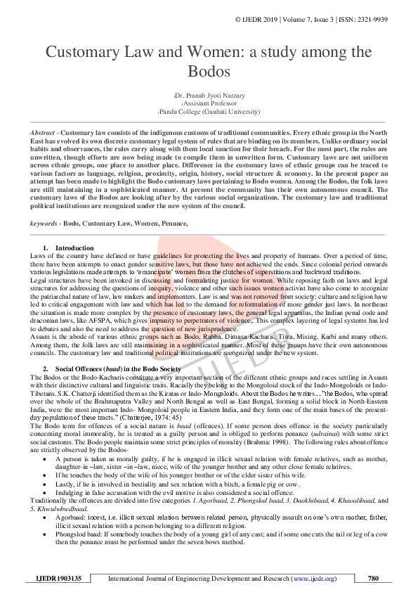 (PDF) Customary Law and Women: a study among the Bodos