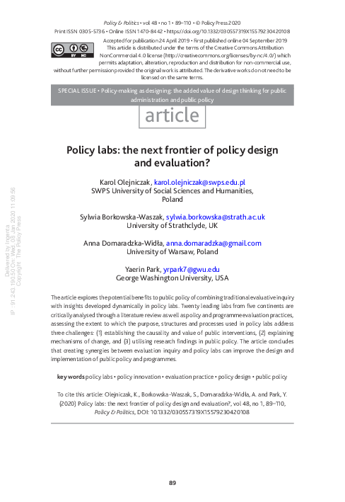 (PDF) Policy labs: the next frontier of policy design and evaluation?