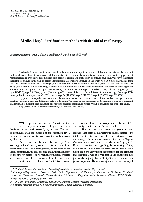 (PDF) Medical-legal identification methods with the aid of cheiloscopy