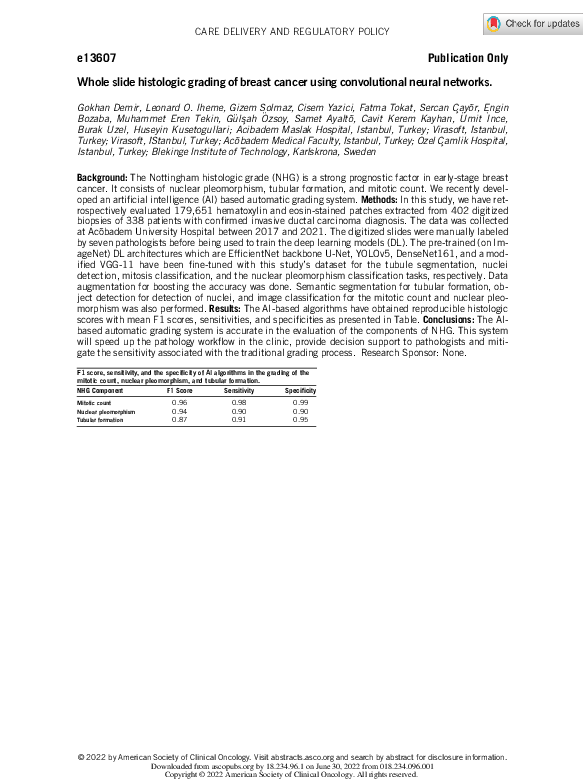 Pdf Whole Slide Histologic Grading Of Breast Cancer Using Convolutional Neural Networks