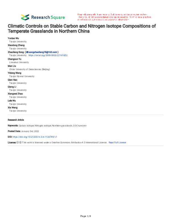 (PDF) Climatic Controls on Stable Carbon and Nitrogen Isotope ...