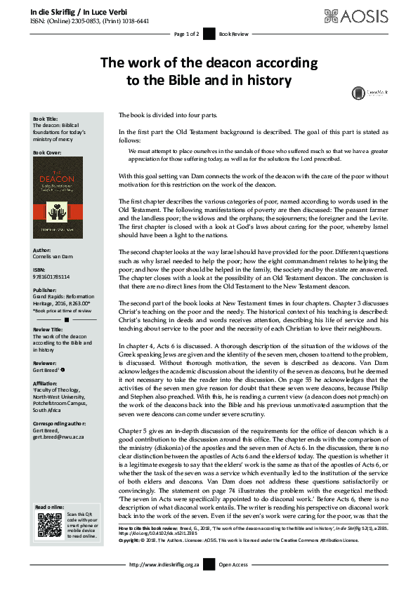 (PDF) The work of the deacon according to the Bible and in history