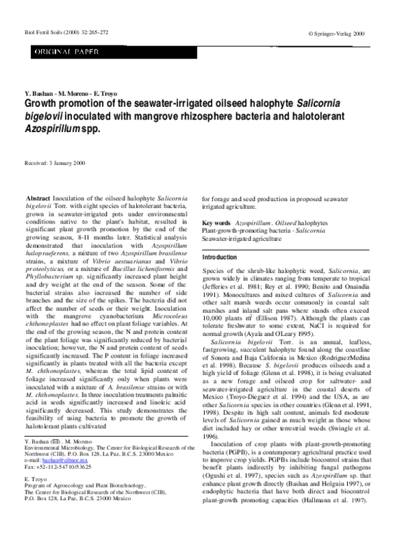 (PDF) Growth promotion of the seawater-irrigated oilseed halophyte Salicornia bigelovii ...