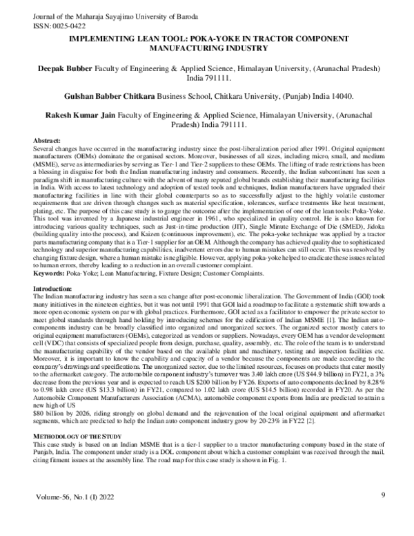 (PDF) Implementing Lean Tool Poka Yoke in Tractor Component ...