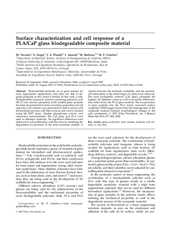 (PDF) Surface characterization and cell response of a PLA/CaP glass ...