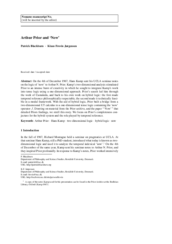 (PDF) Arthur Prior and ‘Now’