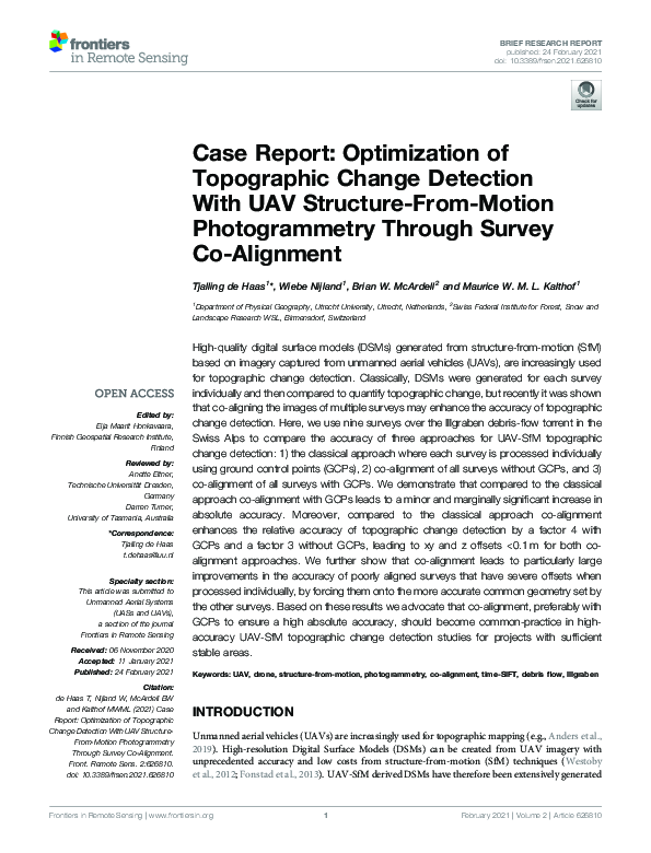 (PDF) Case Report: Optimization of Topographic Change Detection With UAV Structure-From-Motion ...