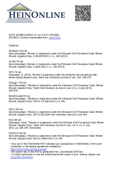 (PDF) Review of judgments under the Ethiopian civil procedure code ...