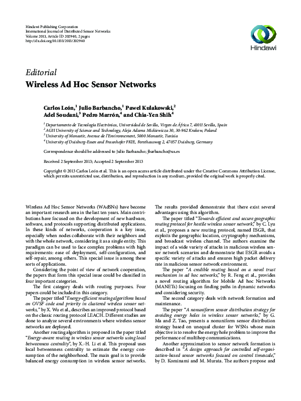 (PDF) Wireless Ad hoc sensor networks