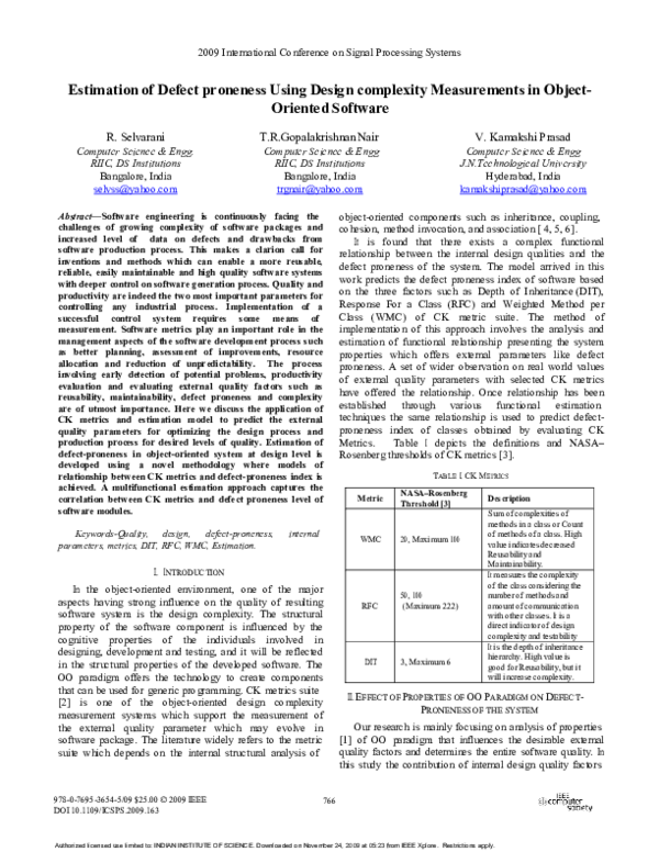 Pdf 2009 ―estimation Of Defects Proneness Using Design Complexity