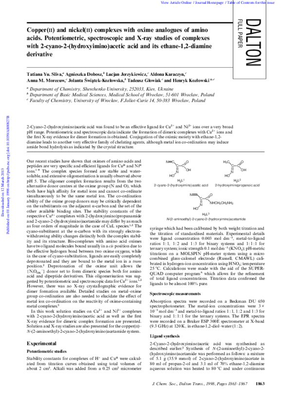 (PDF) Copper(II) and nickel(II) complexes with oxime analogues of amino ...