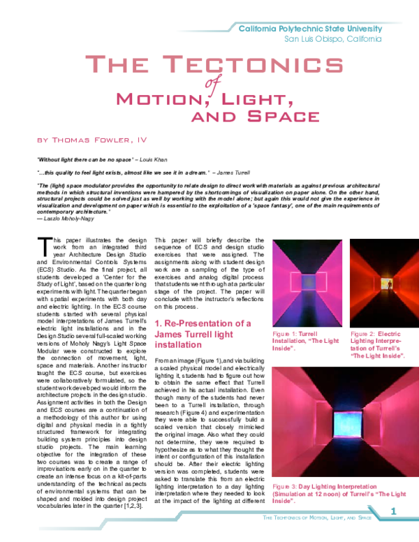 (PDF) The Tectonics of Motion, Light and Space