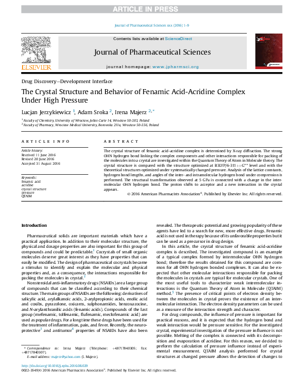 (PDF) The Crystal Structure and Behavior of Fenamic Acid-Acridine ...
