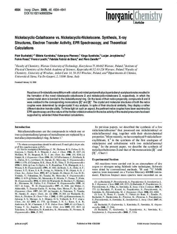 (PDF) Nickelacyclic-Cobaltocene vs. Nickelacyclic-Nickelocene ...