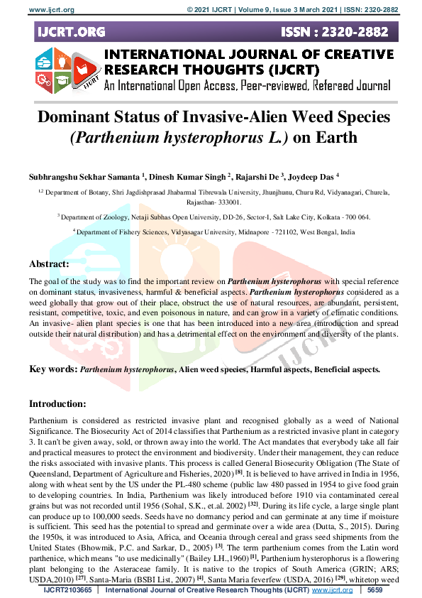 (PDF) Dominant Status of Invasive-Alien Weed Species (Parthenium ...