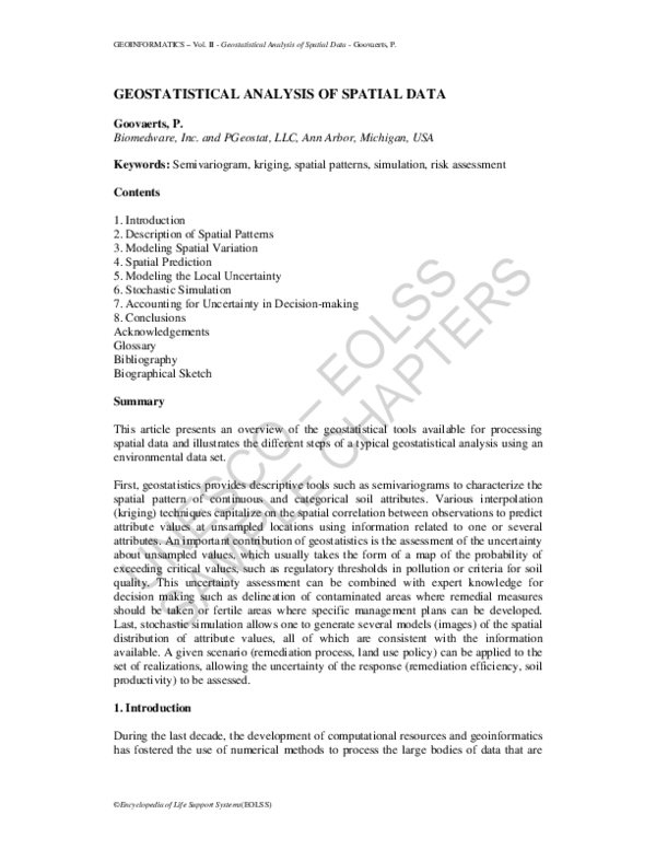 (PDF) Geostatistical analysis of spatial data