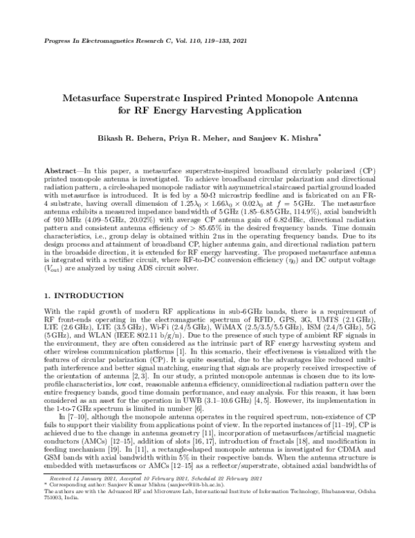 (PDF) Metasurface Superstrate Inspired Printed Monopole Antenna for RF ...