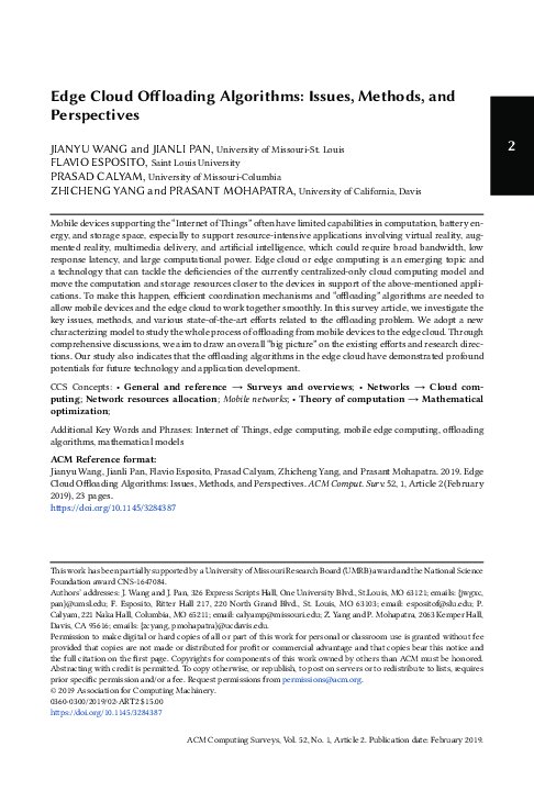 (PDF) Edge Cloud Offloading Algorithms