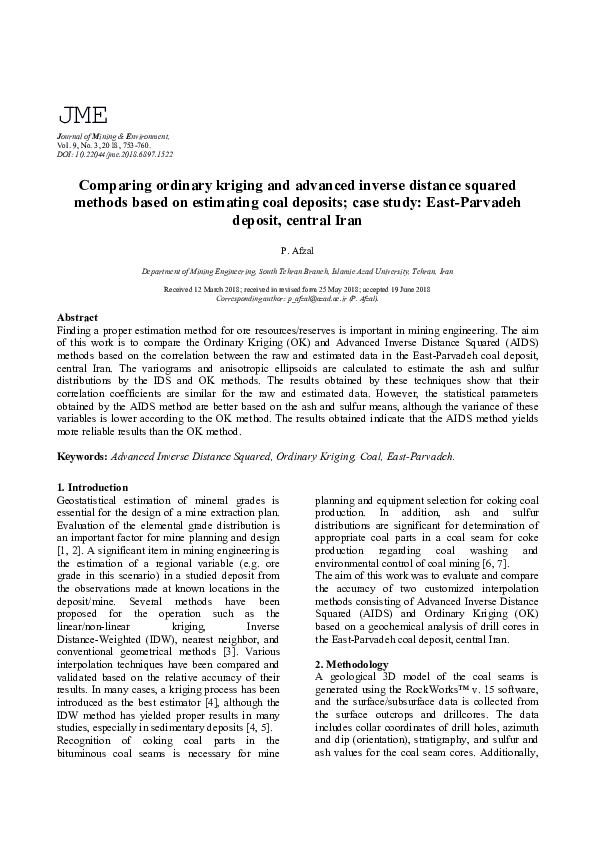 Pdf Comparing Ordinary Kriging And Advanced Inverse Distance Squared Methods Based On