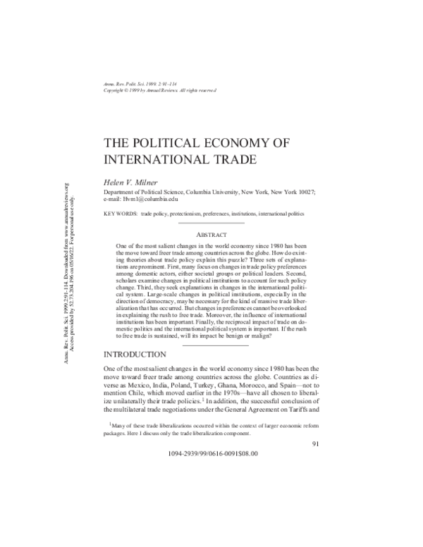 (PDF) The Political Economy of International Trade | Ronald Rogowski ...