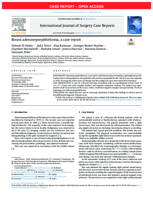 (PDF) Breast adenomyoepithelioma, a case report | Haytham Mochairefa ...