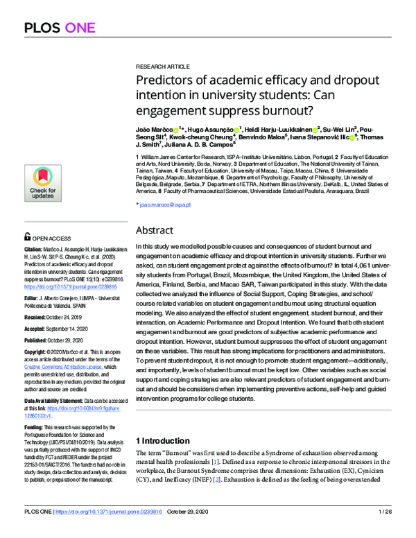 (PDF) Predictors of academic efficacy and dropout intention in ...