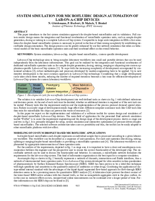 Pdf System Simulation For Microfluidic Design Automation Of Lab On A