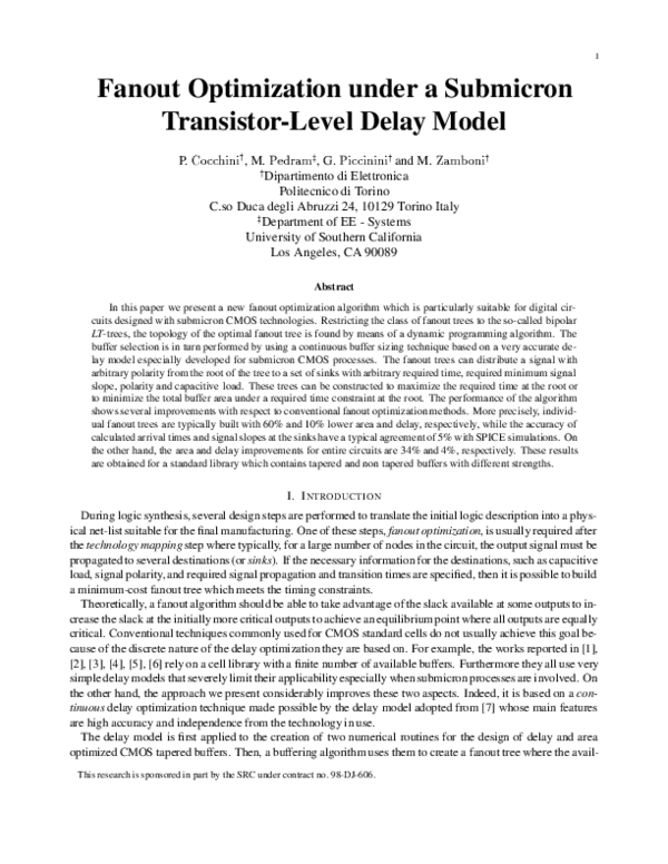 (PDF) Fanout optimization under a submicron transistor-level delay model