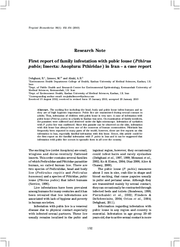 (PDF) First report of family infestation with pubic louse (Pthirus ...