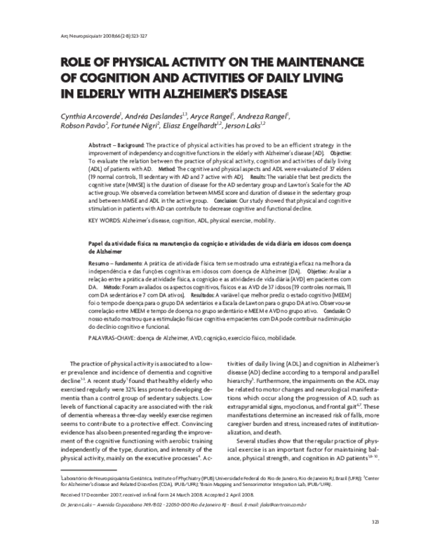(PDF) Role of physical activity on the maintenance of cognition and activities of daily living ...