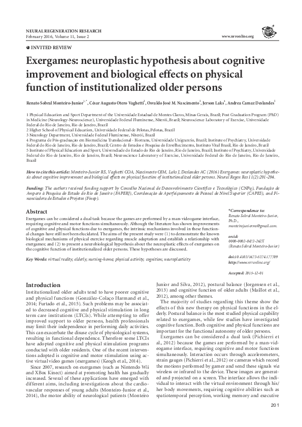 (PDF) Exergames: neuroplastic hypothesis about cognitive improvement and biological effects on ...