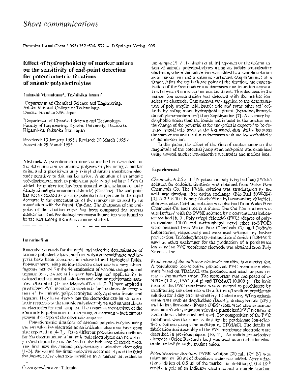 (PDF) Effect of hydrophobicity of marker anions on the sensitivity of ...