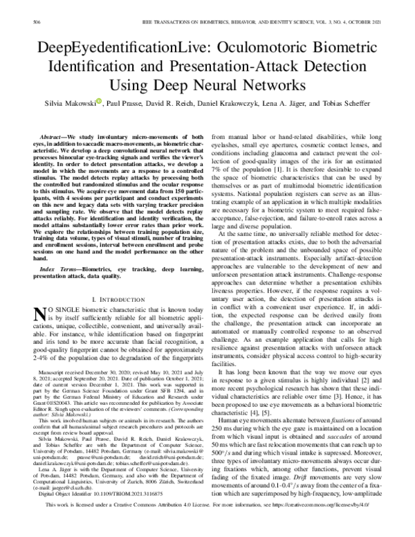 (PDF) DeepEyedentificationLive: Oculomotoric Biometric Identification and Presentation-Attack ...