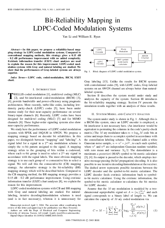Pdf Bit Reliability Mapping In Ldpc Coded Modulation Systems Hod Ece