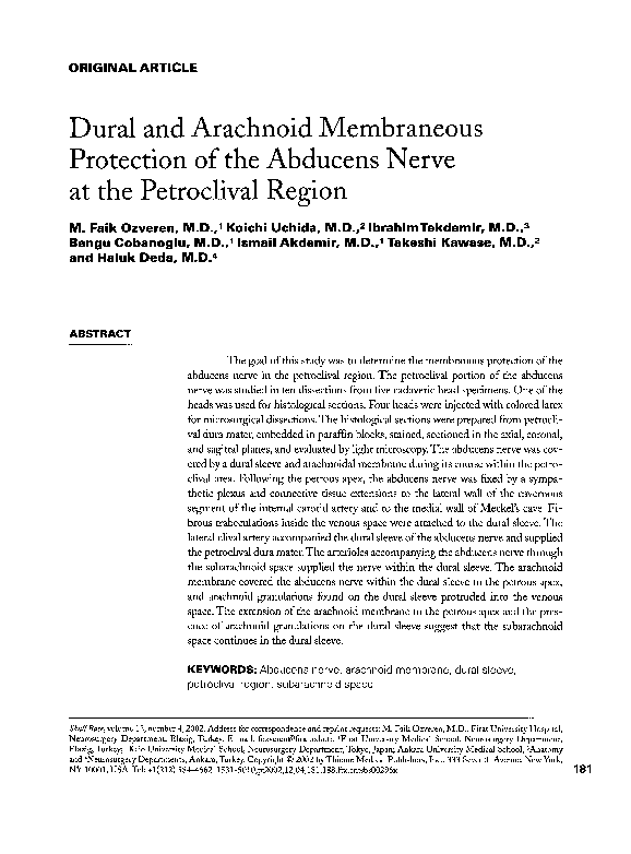 (PDF) Dural and Arachnoid Membraneous Protection of the Abducens Nerve ...