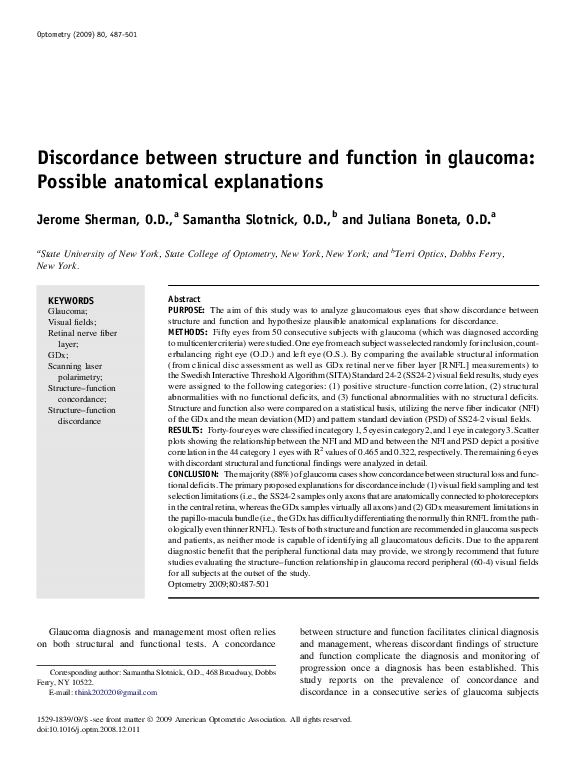 (PDF) Discordance between structure and function in glaucoma: Possible ...