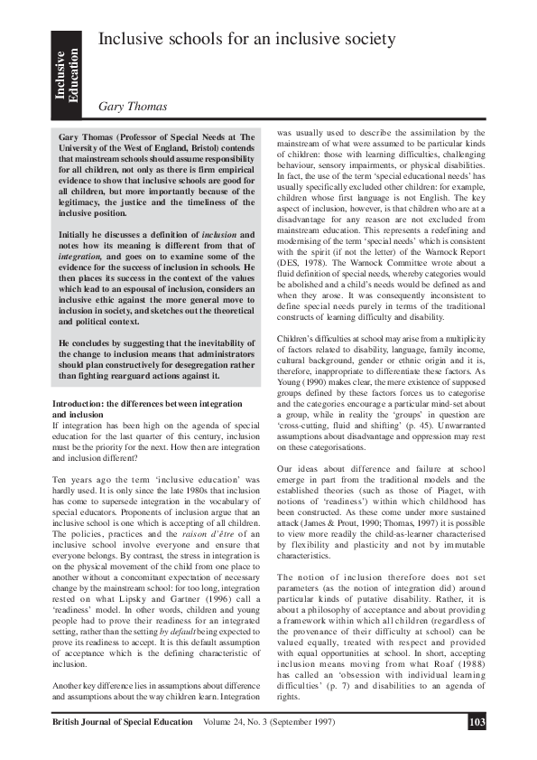 (PDF) Inclusive Schools for an Inclusive Society